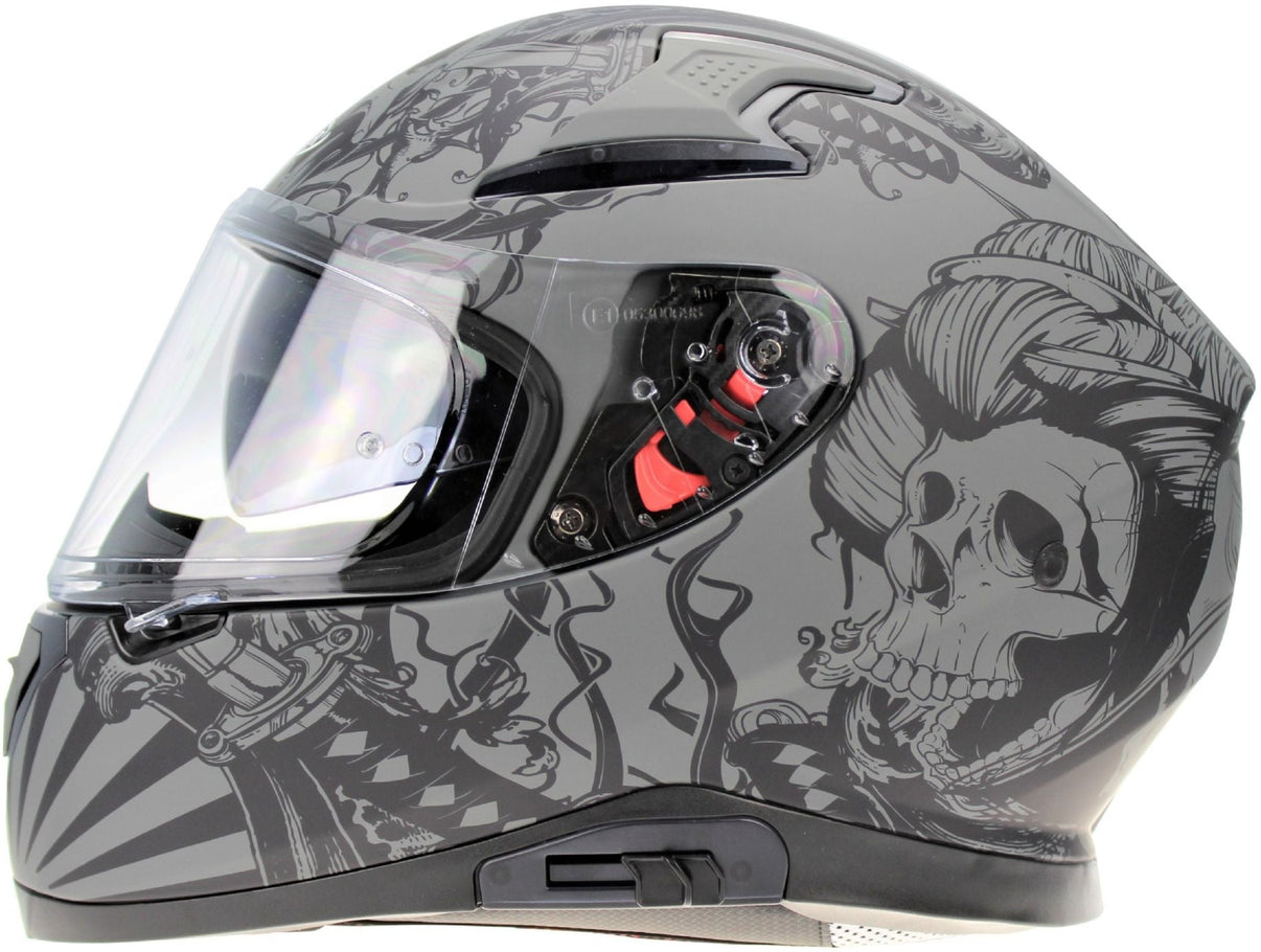 Viper Rsv95 Full Face Helmet Skull Grey With Free Pinlock Lens Include ...